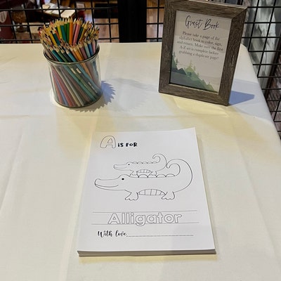 ABC Book Baby Shower Game Teddy Bear Greenery Alphabet Coloring Book ...