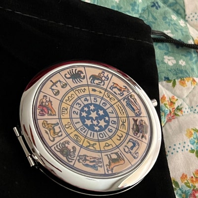 Vintage Zodiac Image Compact Mirror Occult Celestial Astrology Make up ...