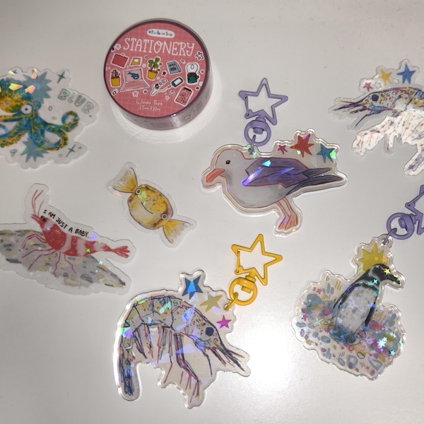 Acrylic Shrimp Keychain | Holo Acrylic Shrimp Keychain, Holographic ...