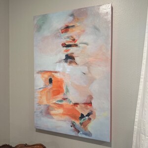 Large Modern Abstract Landscape, Pink Abstract Acrylic Painting, Pink ...