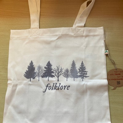 Minimalist Folklore Inspired Tote Bag in a Grey Design Lyrics and Album ...