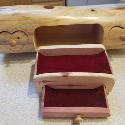 Amish Made Cedar Log Jewelry Box With Secret Drawer - Etsy