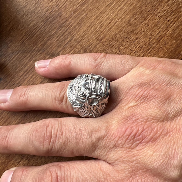 Barong God of Good Mens Ring in Silver, Balinese Mythology Gothic Ring ...