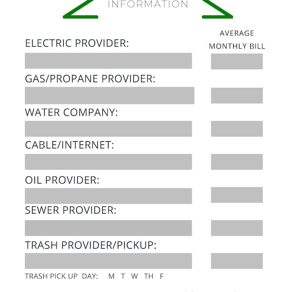 Real Estate Utility Information Sheet: Canva Template (digital Download ...