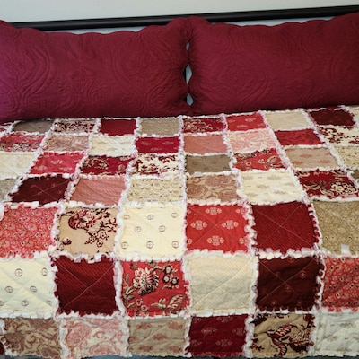 Amethyst Isles Large Rag Quilt Throw Teals Aqua Pinks Rose Spicy Browns Cream - Etsy