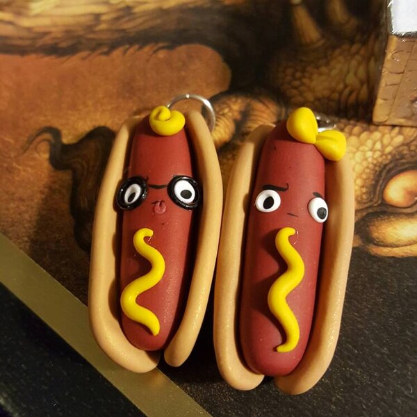 Hot Dog Charm, Junk Food Polymer Clay Pendant, Food, Miniature Food ...