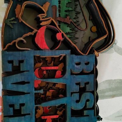 Multilayer Best Dad Ever Scene Art SVG, Fishing Dad Svg, Fishing Scene ...