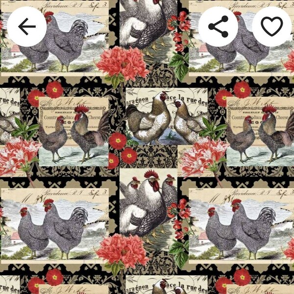 French Country Rooster Fabric - Chickens - Roses - Farm - France Fabric ...