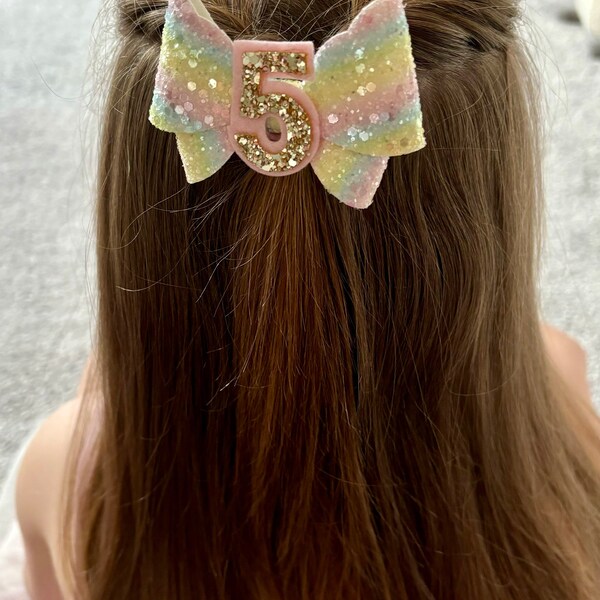 Pastel Rainbow Birthday Bow, Birthday Hair Bow, Birthday Headband ...