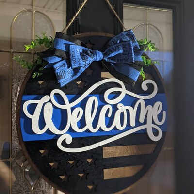 Police Door Hanger, Law Enforcement Appreciation Gift, Blue Line Door ...