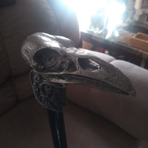Raven Skull Cane, Hand Sculpted Walking Stick | Dark Victorian Gothic ...