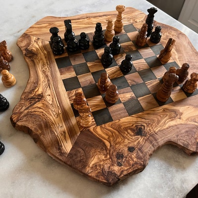 Olive Wood Chess Set, Handmade Elegant Wooden Board With Pieces Eco ...