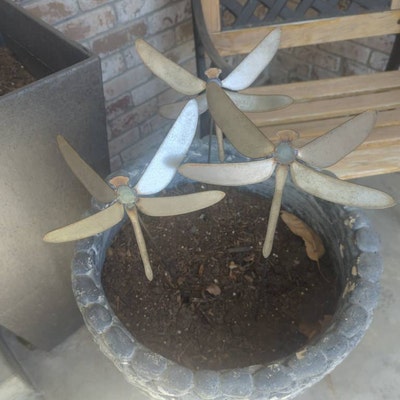 Set of 3 Raw Metal Ladybugs on 18 Inch Stems Home Decor Garden Art ...