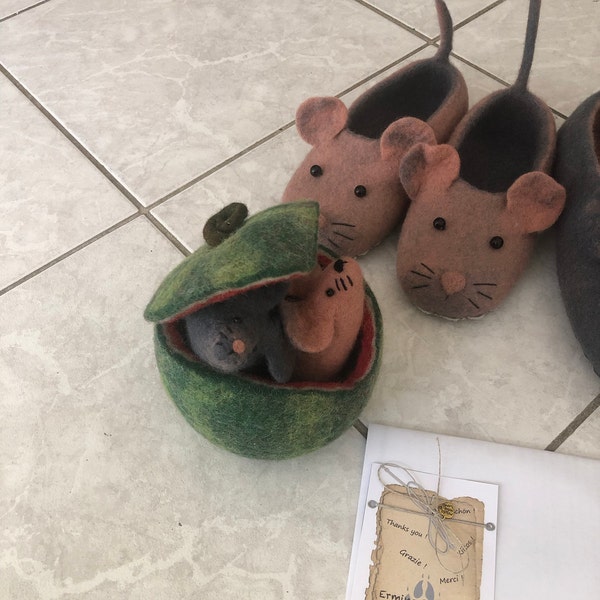 Mouse Slippers Toddler Slippers Handmade Wool Flat Shoes Funny Gray ...