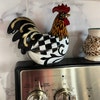Hand Painted Rooster Whimsical Black and White Check Gold - Etsy