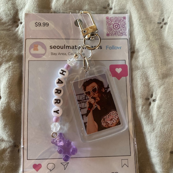 Harry Styles Keychain - Double Sided Photo Frame With Beaded Name Charm ...