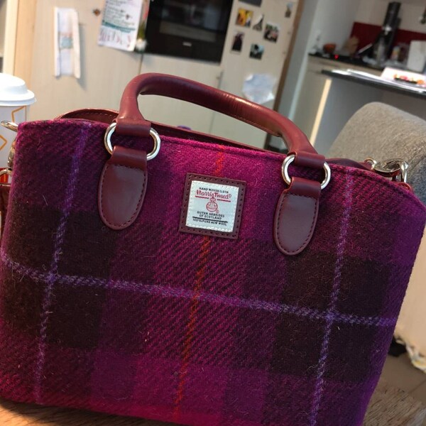 Harris Tweed Top Handle Bag - Gift for Women - Purple Check - Woven Bag ...