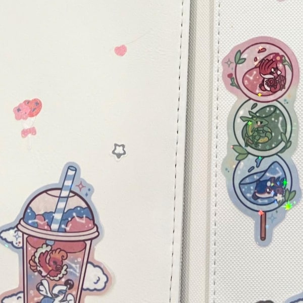 Cute Cat Poke With Yarn Holographic Stickers | Cute Stickers | Poke ...