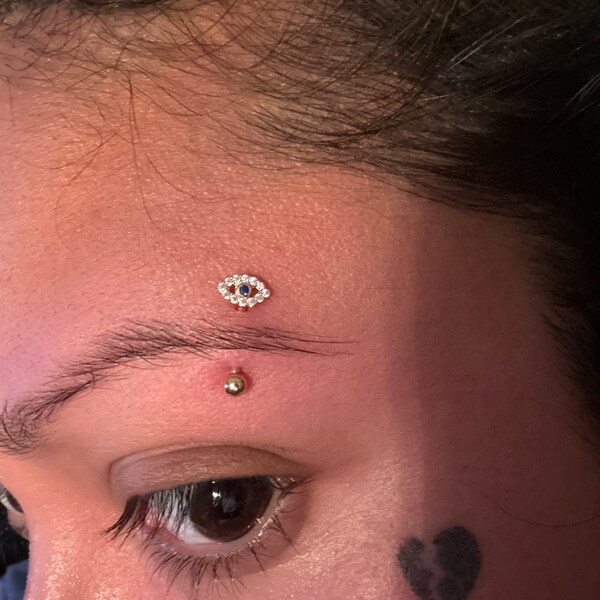 14K Solid Gold Evil Eye Eyebrow Ring/rook Barbell/curved Barbell/rook ...