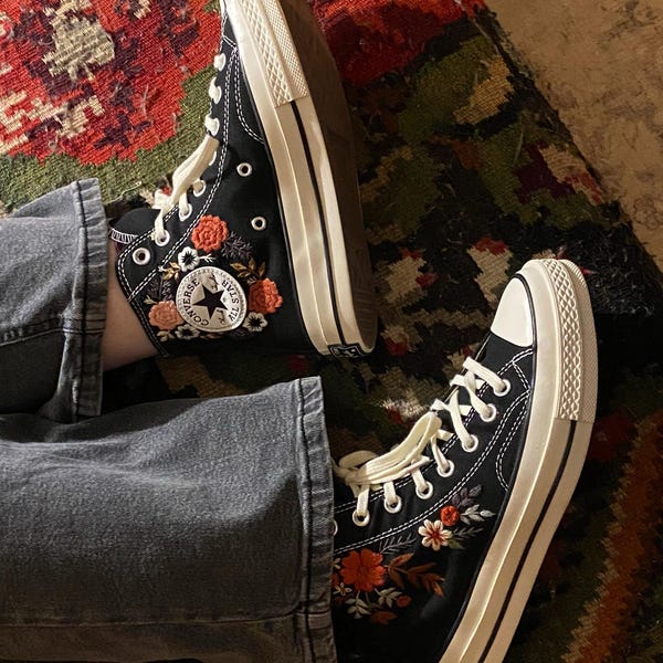 Bridal Flowers Embroidered Vans Wedding, Custom Vans Embroidered ...