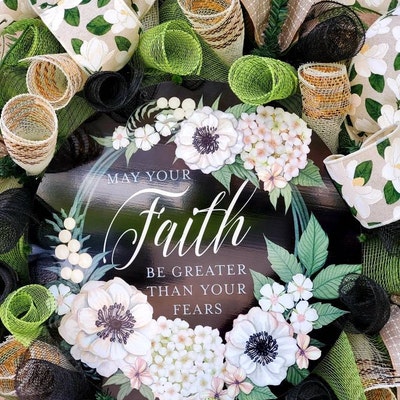 11.75 Round Faith Over Fear Wreath Sign, Wreath Sign, Personalize It by ...
