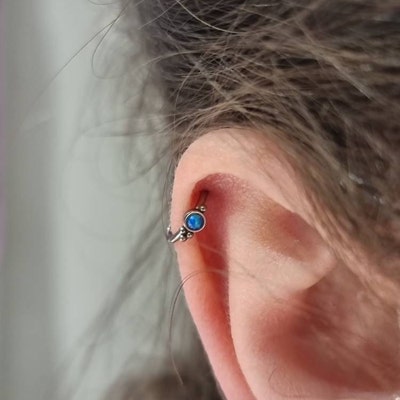 Titanium Tragus Earring Hoop, Opal Cartilage Piercing, Rook Piercing ...