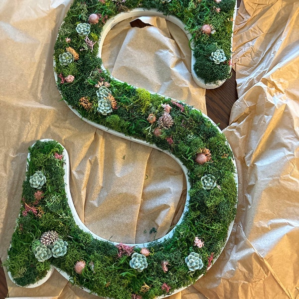 Moss Art Letter – Wood Monogram With Succulent and Preserved Moss Wall ...