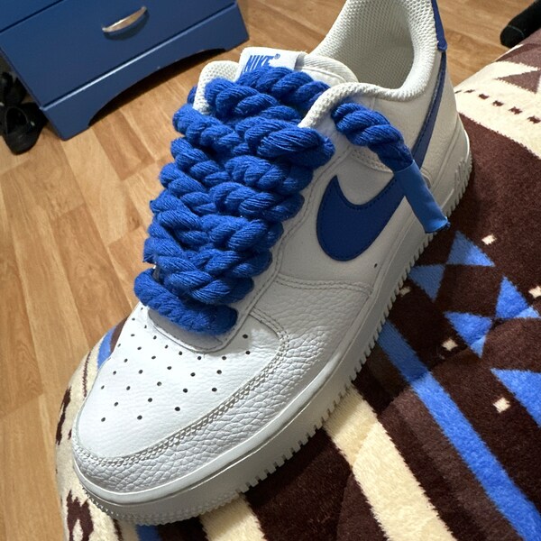 Chunky Laces 14mm Thick Cotton Rope Shoelaces 2pcs, Blue With Blue Tips ...