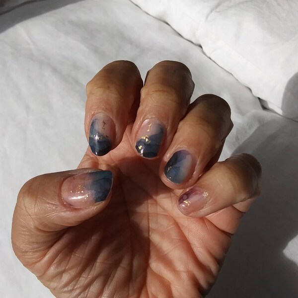 Midnight Marble Nail Wraps With Gold Flake Accents • Blue Watercolor ...