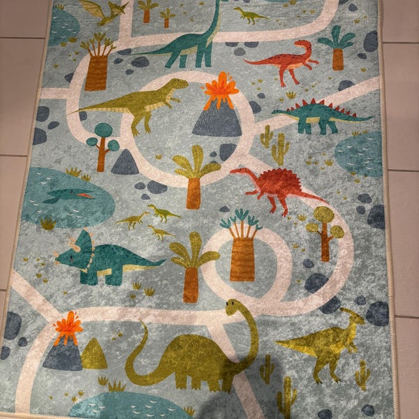 Blue Kids Rug, Train Rail Play Mat, Kids Room Rug With Trolley, Kids ...