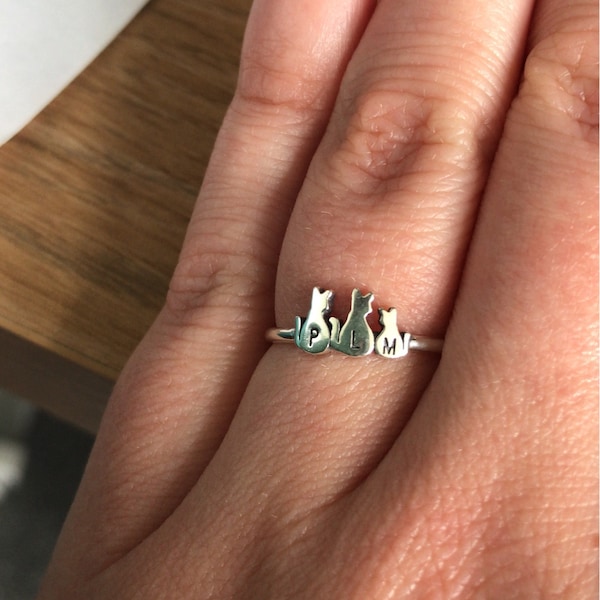 925 Silver Cat Family Ring,cat Ring,cat Lover Gift,animal Ring,family ...