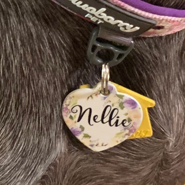 Purple Dog Tag, Custom Dog Tag, Floral Dog Tag, Floral Pet Tag Purple ...