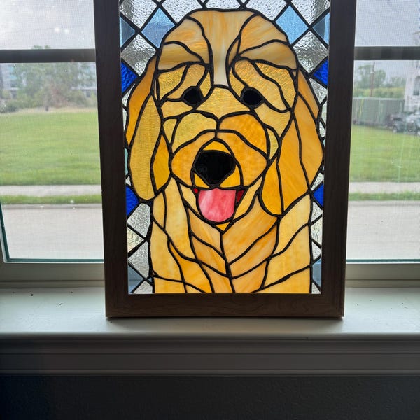 Golden Doodle Stained Glass Pattern Design Digital Download PNG PDF Dog ...