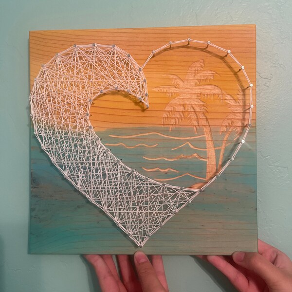 Beach Wall Decor, Wave String Art Heart, Wave Decor, Beach Wall Decor ...