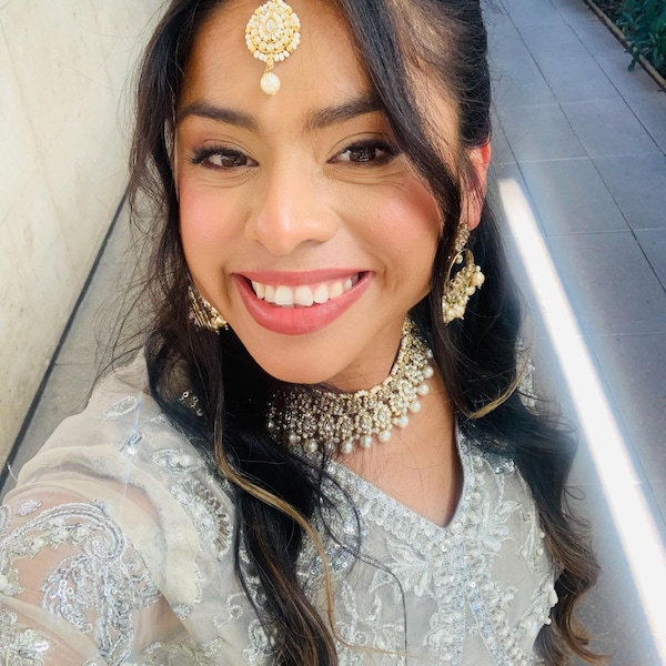 Faux Kundan Clear Pearl Choker Set Earring/ Tikka/ Tikli/ Indian ...