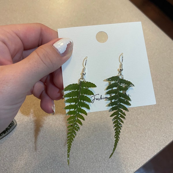Real Fern Leaf Earrings, Pressed Leaf Earrings, Dried Leaves Resin Earrings, Green Leaf Earrings ...