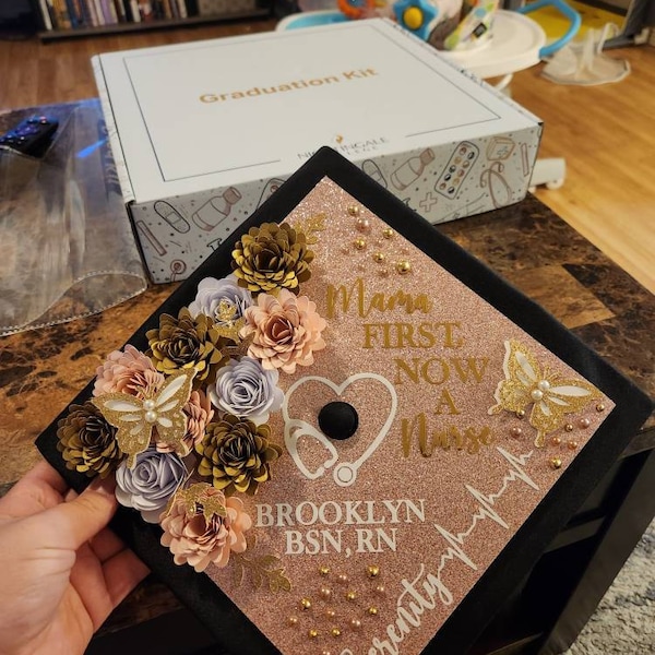 Pink Gold Graduation Cap Topper, Custom Grad Cap, Nurse Grad Cap ...