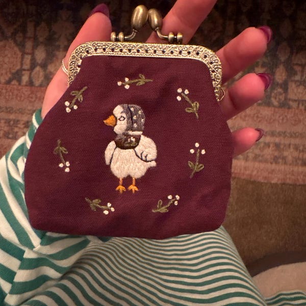 Duck Embroidered Denim Coin Purse, Small Change Pouch With Flower ...