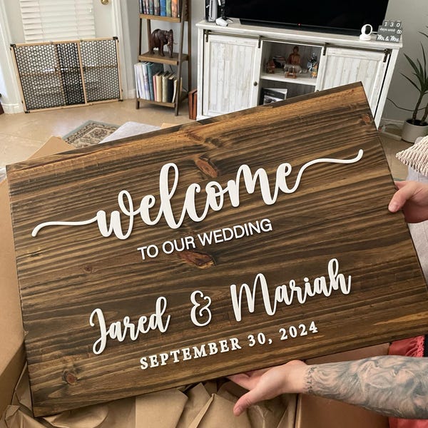 Wedding Welcome Sign - Personalized Wedding Welcome Sign - Wood 3D Sign ...