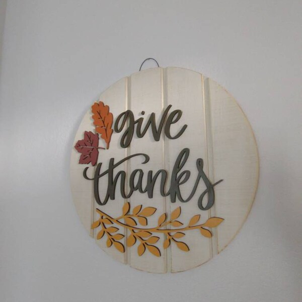 Give Thanks Door Sign, Fall Door Hanger, Autumn Fall Leaves, Rustic ...