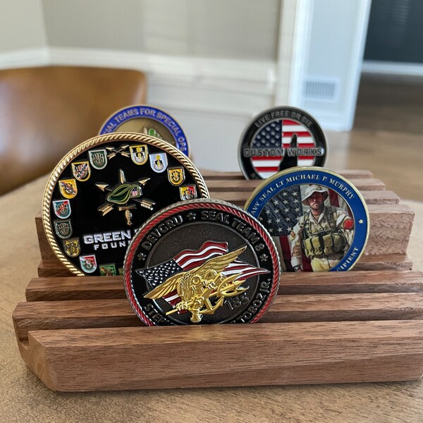 Challenge Coin Holder 2 Tier With Engraved Plaque. Black Walnut, Maple ...