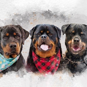 Multiple Pet Portrait Custom Dog Painting Watercolor, Multiple Dog ...