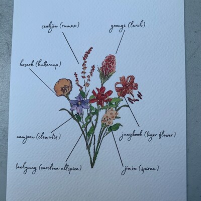 Bts Birth Flower Bouquet Print on A5 Watercolour Paper - Etsy