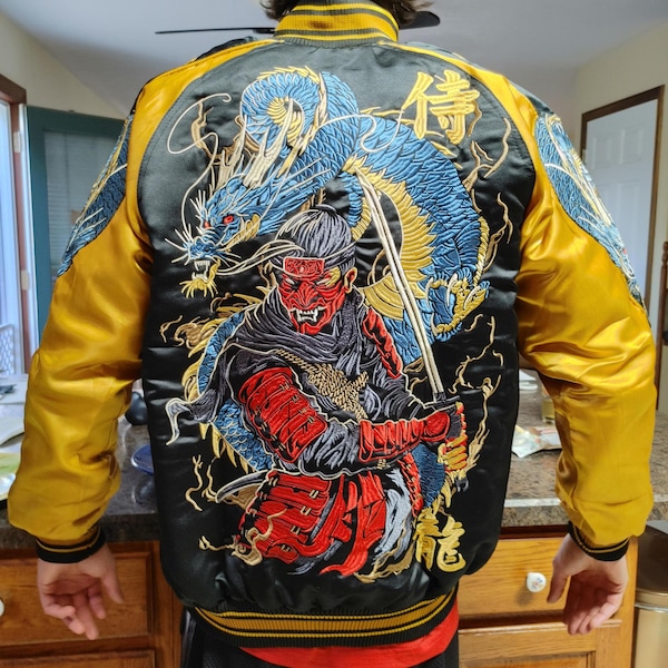 Tiger Japan Warrior Varsity Jacket Black Sukajan Japanese Street Style ...