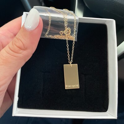 Personalized Rectangle Necklace, Personalized Rectangle Pendant, 14kt ...