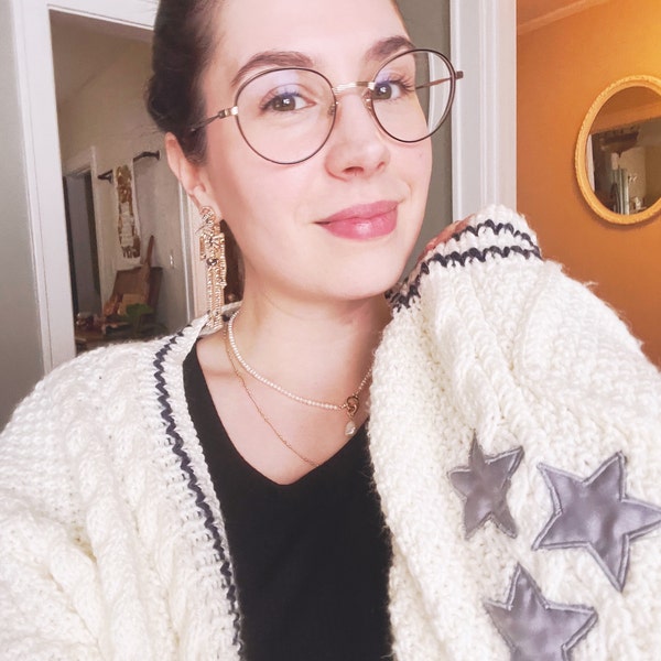 Star Cardigan Sweater | Pink Lover Folklore Handmade Knit Jacket ...