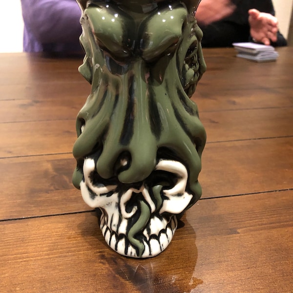 Cthulhu Tiki Mug: Hand-painted Green Octopus Skull Mug - Etsy