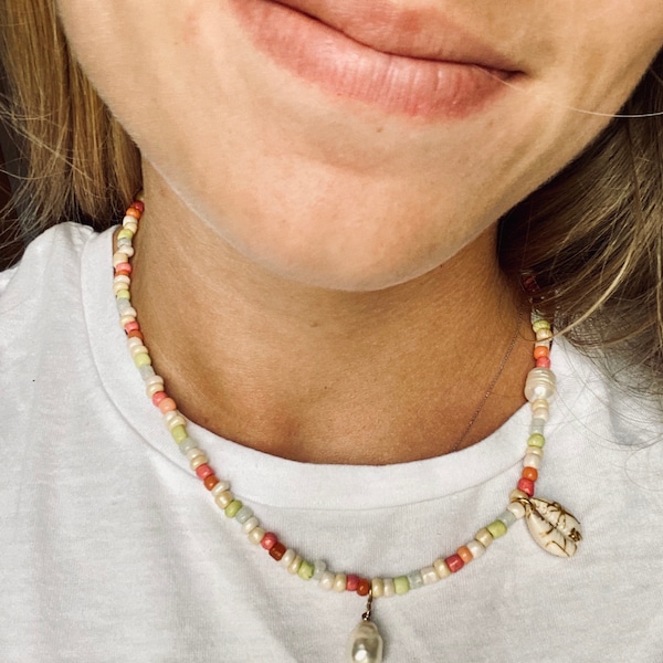 Beaded & Pearl Havana Necklace Handmade Necklace Colorful Gift ...