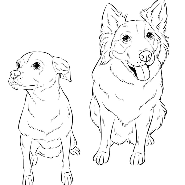 Custom Dog Outline, Dog Portrait INK, Pet Tattoo Commission, Line Art ...