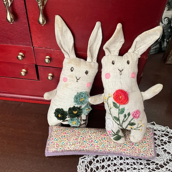 Hand Floral Embroidery Kit for Beginner, Rabbit Sewing Kit, Bunny Toy ...